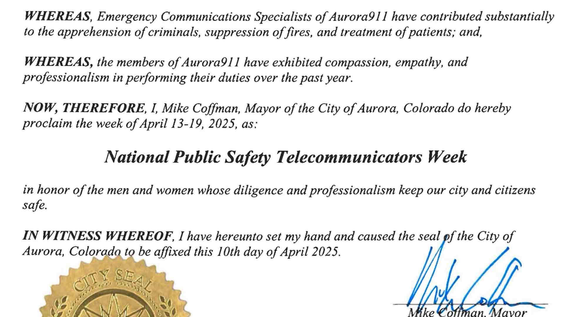 National Public Safety Telecommunicators Week | Auroratv